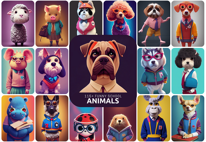 115+ Cute School Animals Bundle | Artixty